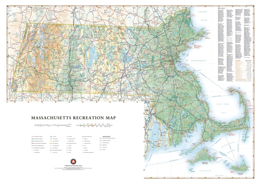 Massachusetts Recreation Wall Map | Recreation Atlases & Maps of The ...
